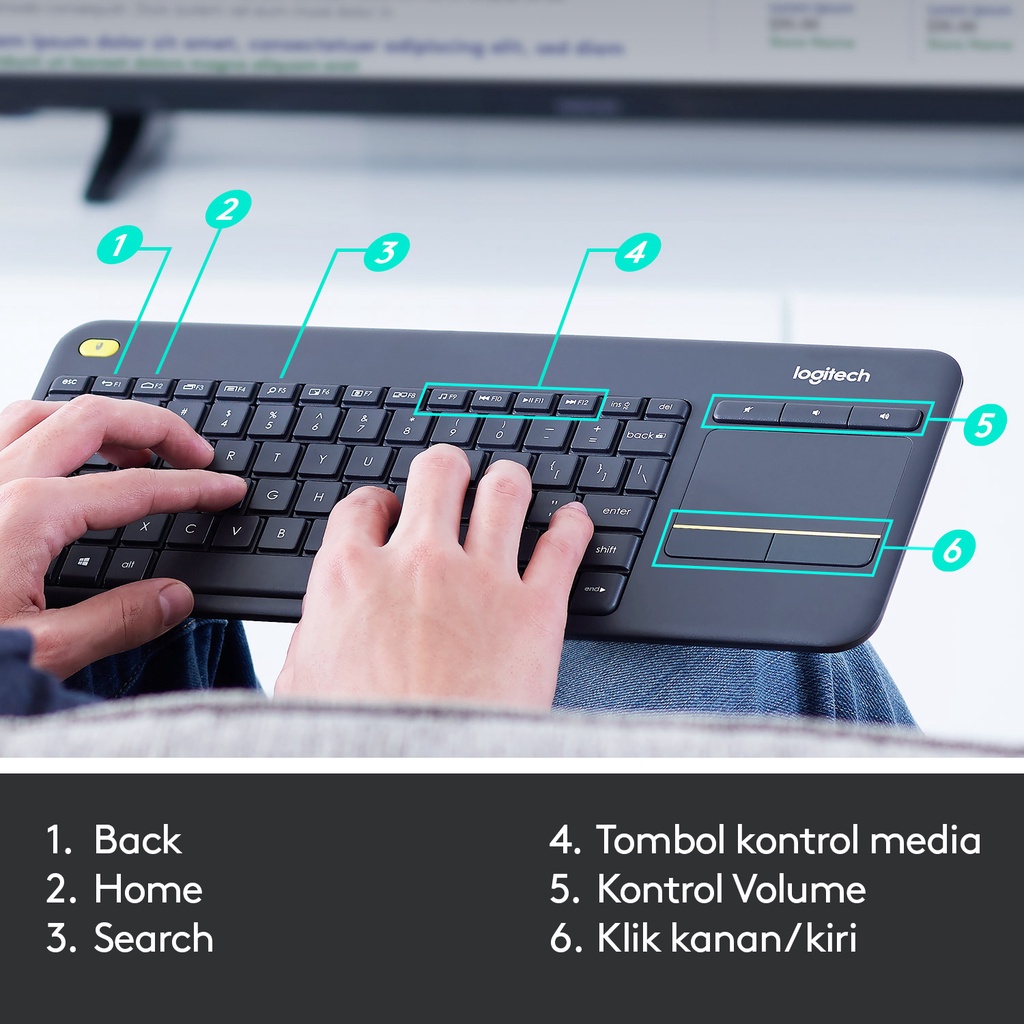 Keyboard Logitech K400 Plus Wireless Touchpad - Perdana Computer